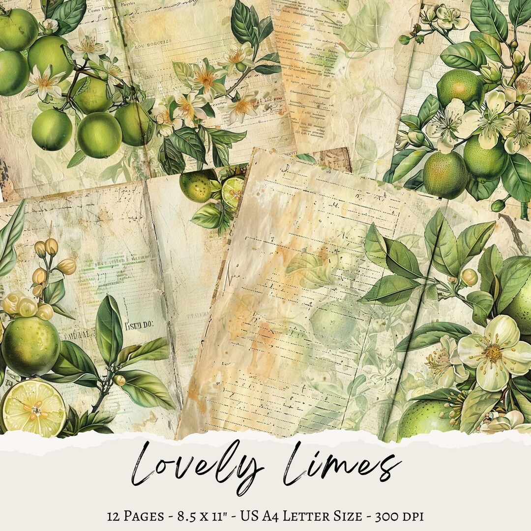 Lovely Limes Printable Journal Pages, Lime Green Digital Paper ...