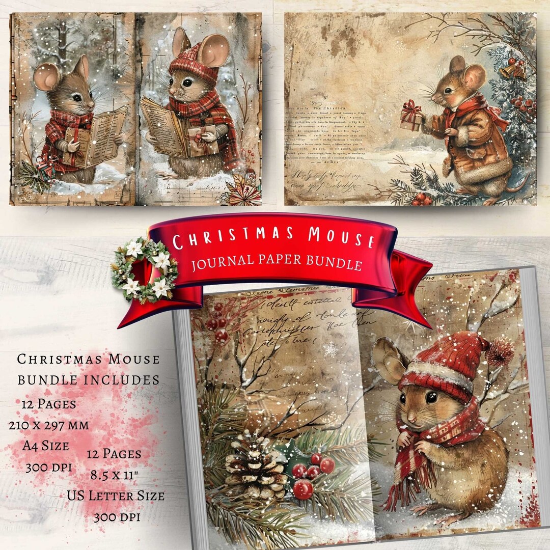 Christmas Mouse Journal Paper, Printable Scrapbook Paper (digital ...