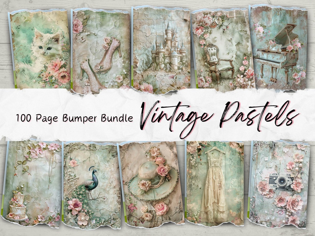 Vintage Pastels Digital Paper Mega Bundle, Vintage Roses Shabby Junk ...