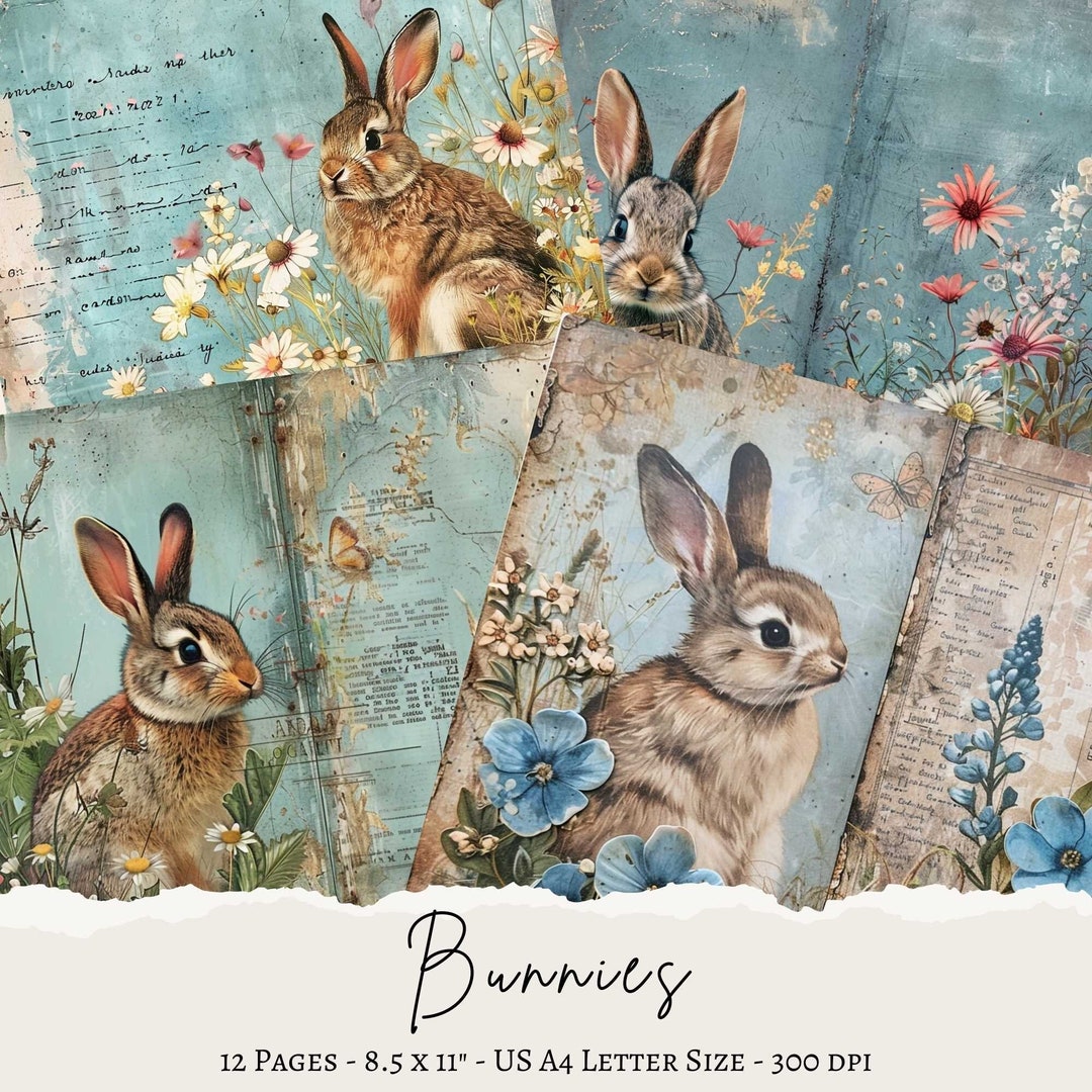 Spring Junk Journal, Rabbit Junk Journal, Blue Rabbit Digital Scrapbook ...