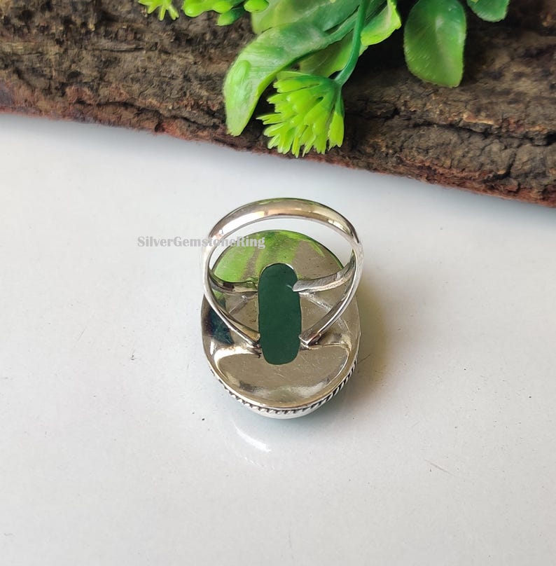 Handmade Green Jade Ring: 925 Sterling Silver Valentines Ring, Women ...