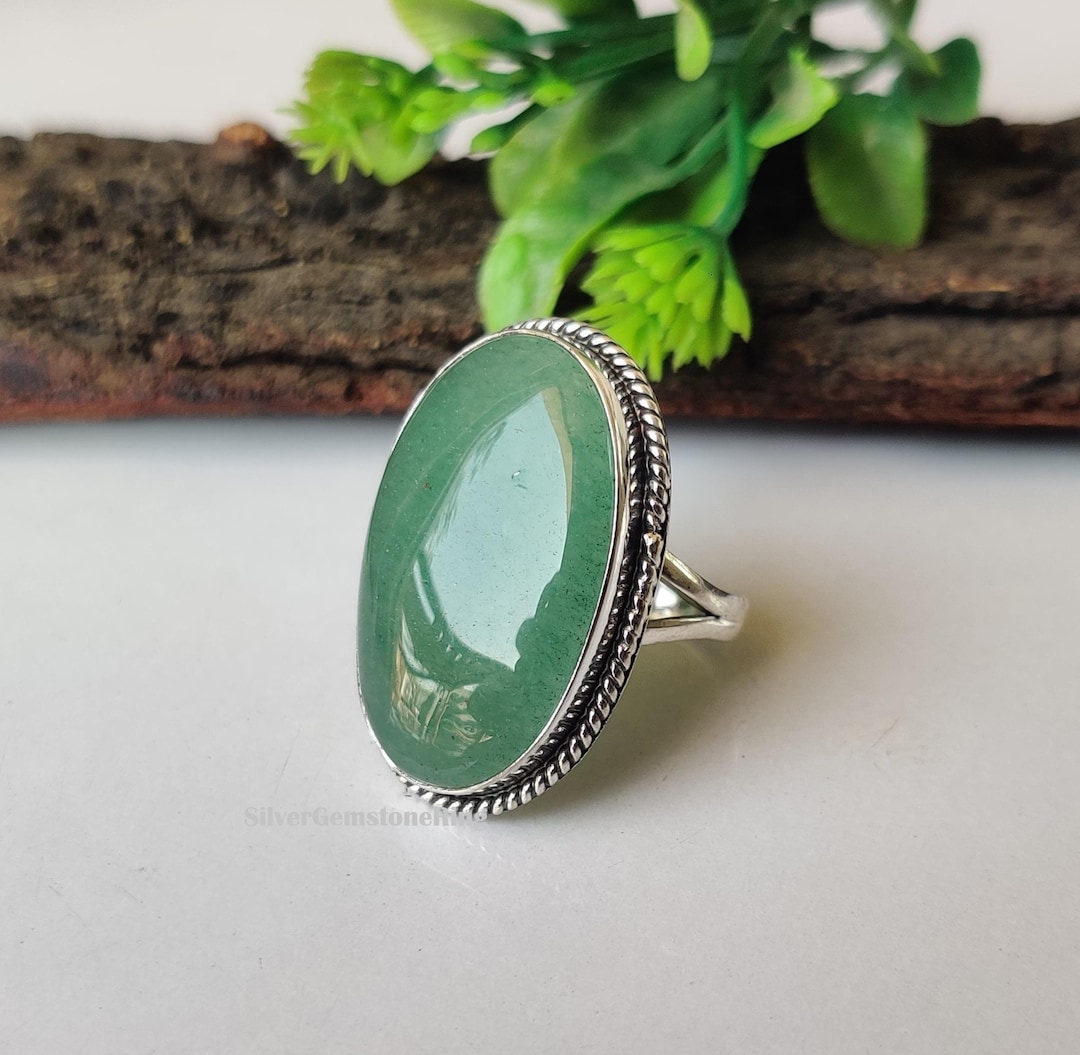 Handmade Green Jade Ring: 925 Sterling Silver Valentines Ring, Women ...