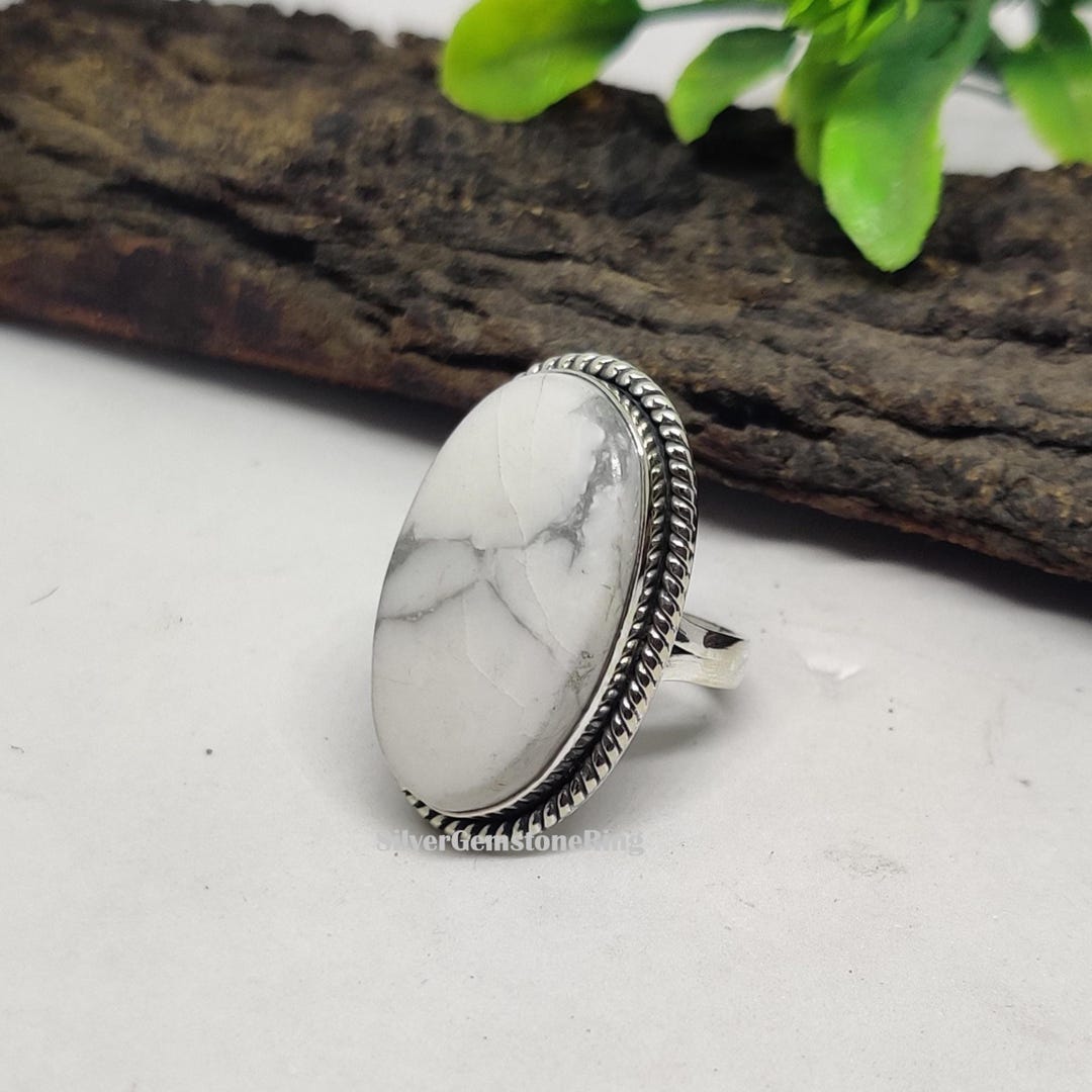 925 Sterling Silver Howlite Ring: Dainty Designer Ring, Genuine Jewelry ...