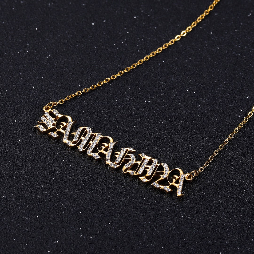 Old English Name Necklace Custom Crystal Iced Name Necklace - Etsy