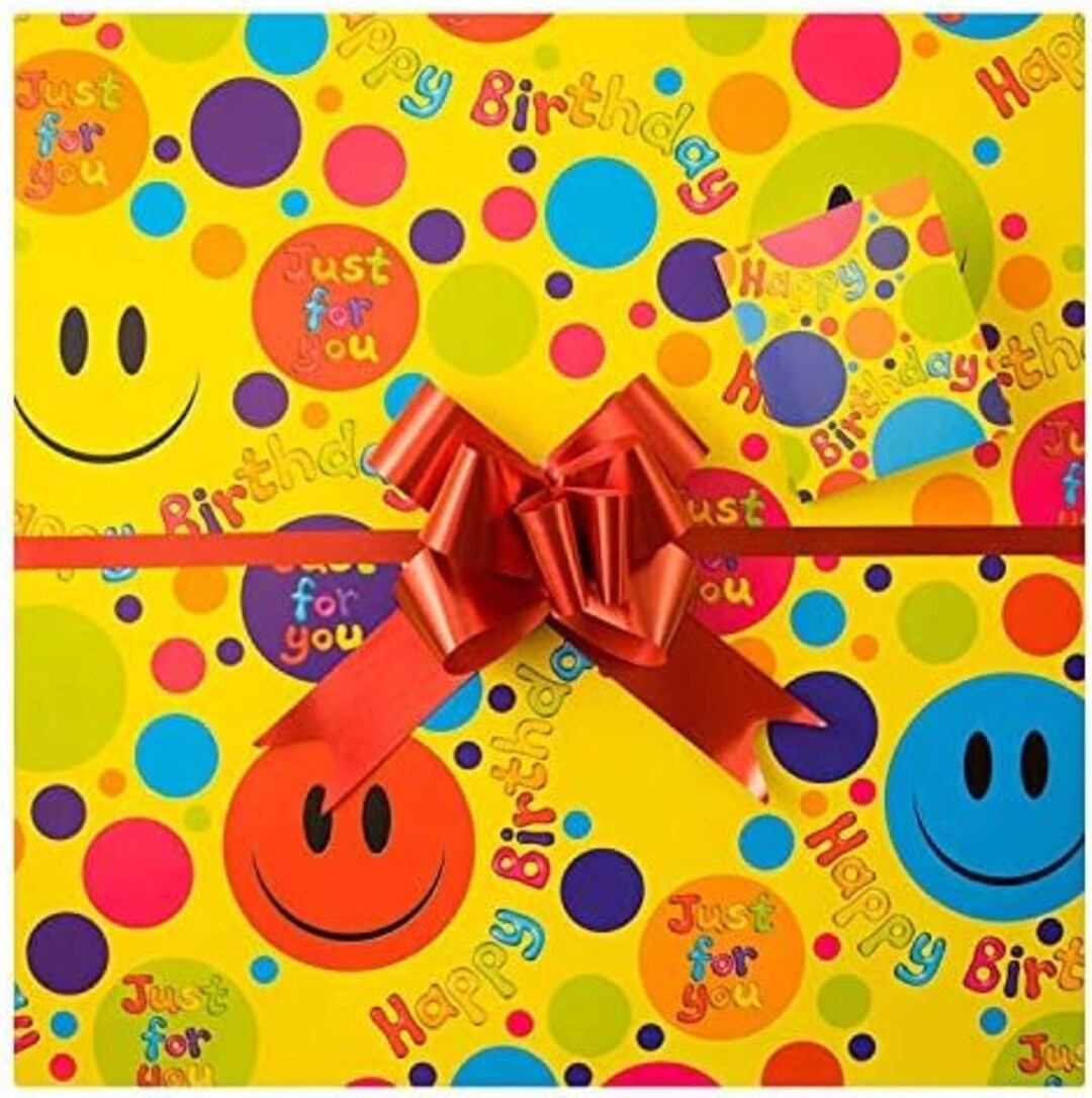Smiley Face Gift Wrap Set: 2 Sheets, Tags & Pull Bows - Etsy
