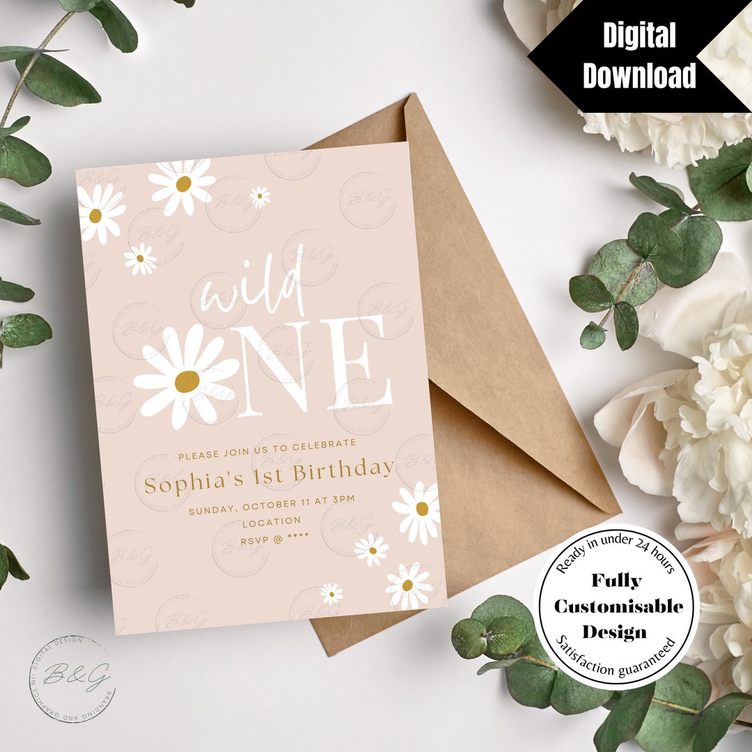 Daisy Birthday Invitation, Daises First Birthday, Boho Daisy 1st Girl ...