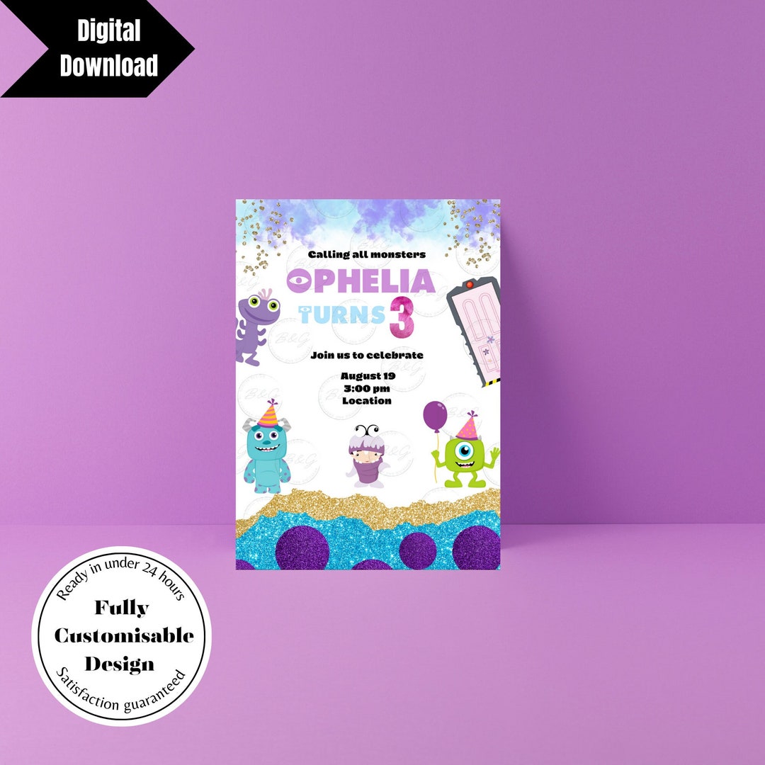 Monsters Inc. Glitter Customizable Party Invites Kids - Etsy