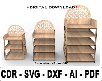 Display Stand Laser Cut Svg Files , 3 Shelf Display Stand Files, Vector ...
