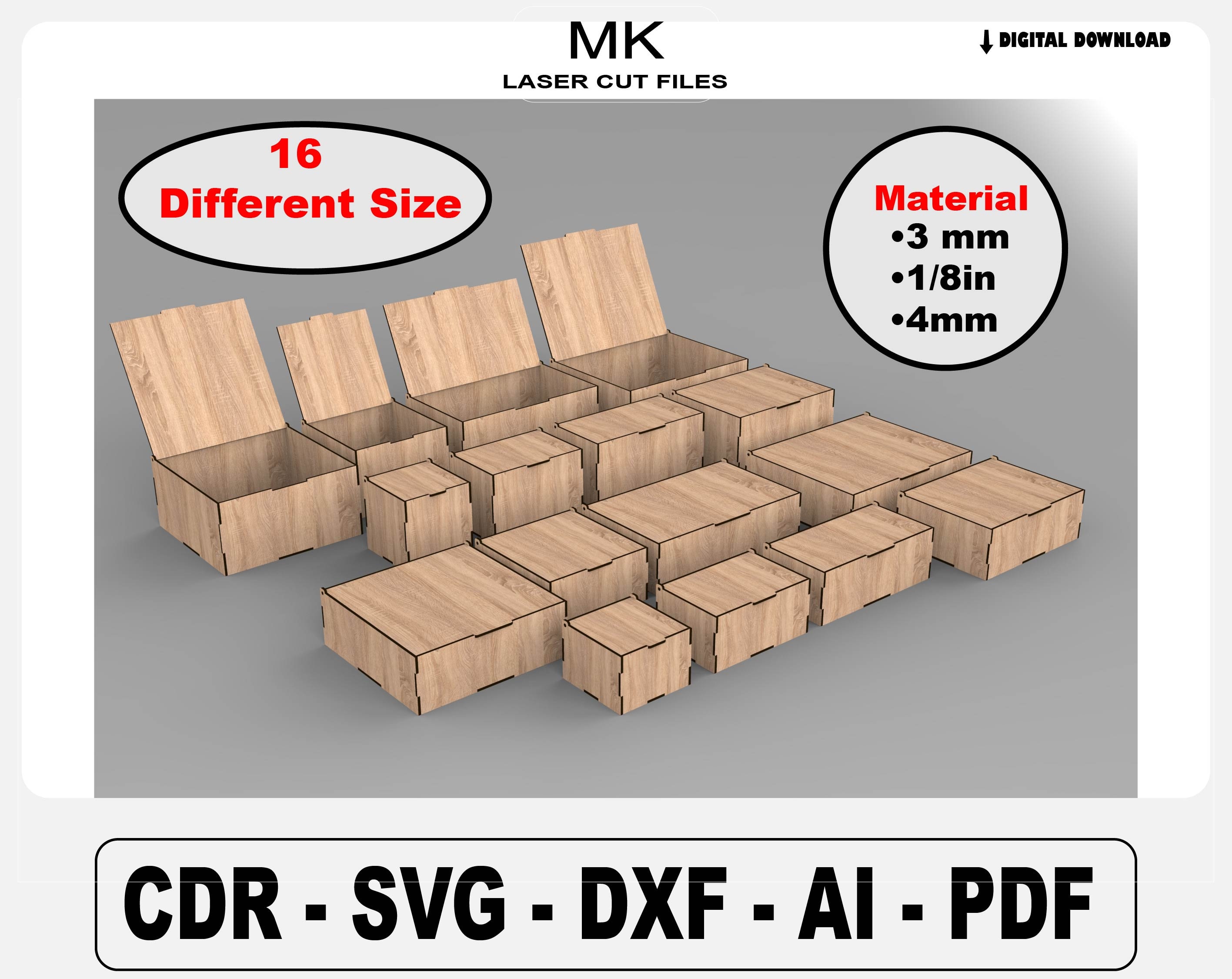 Laser Cut Box With Flip up Lid SVG Files 16 Different Size - Etsy UK