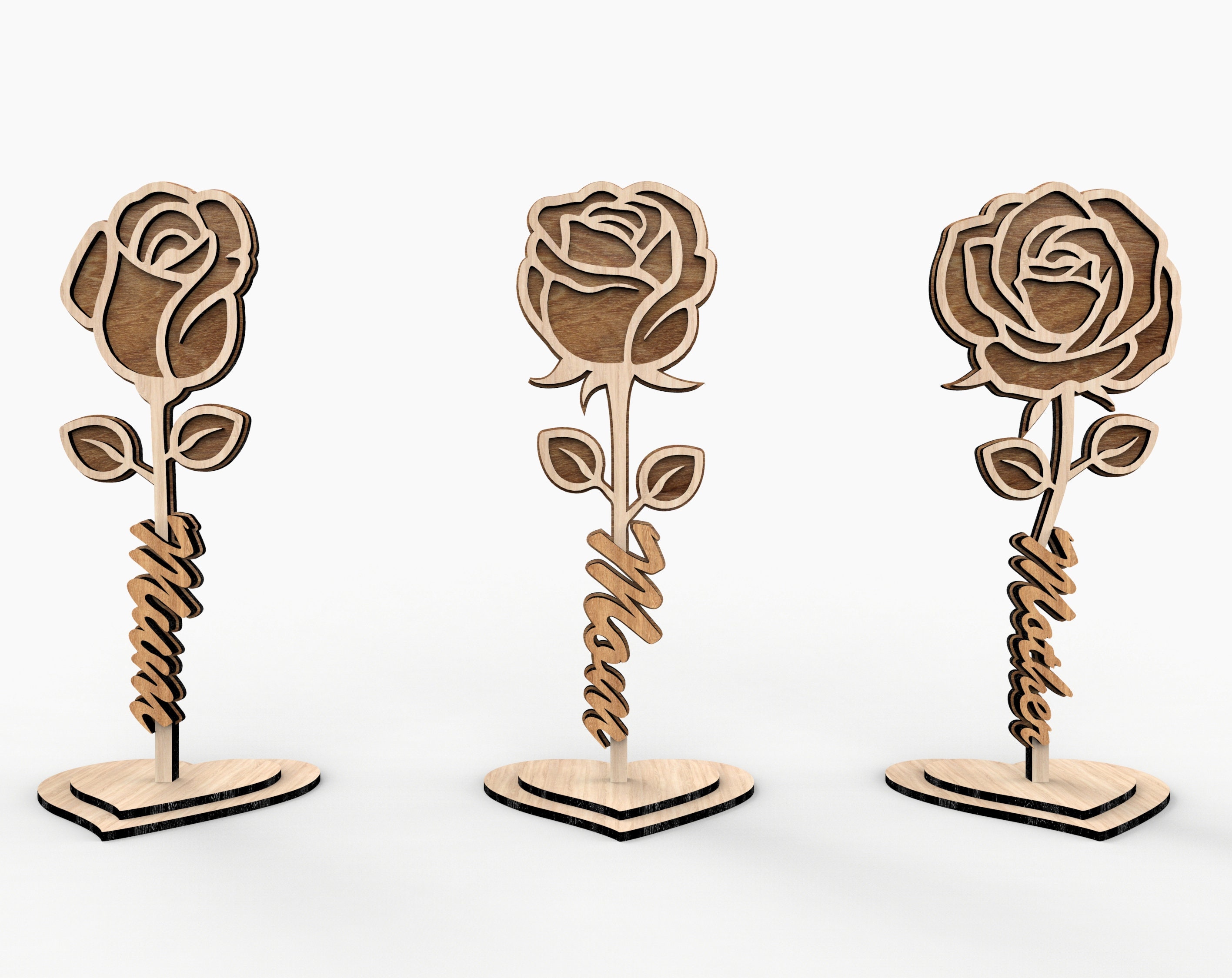 Mothers Day Three Layered Roses Laser Cut Svg Files, 3 Different Roses ...