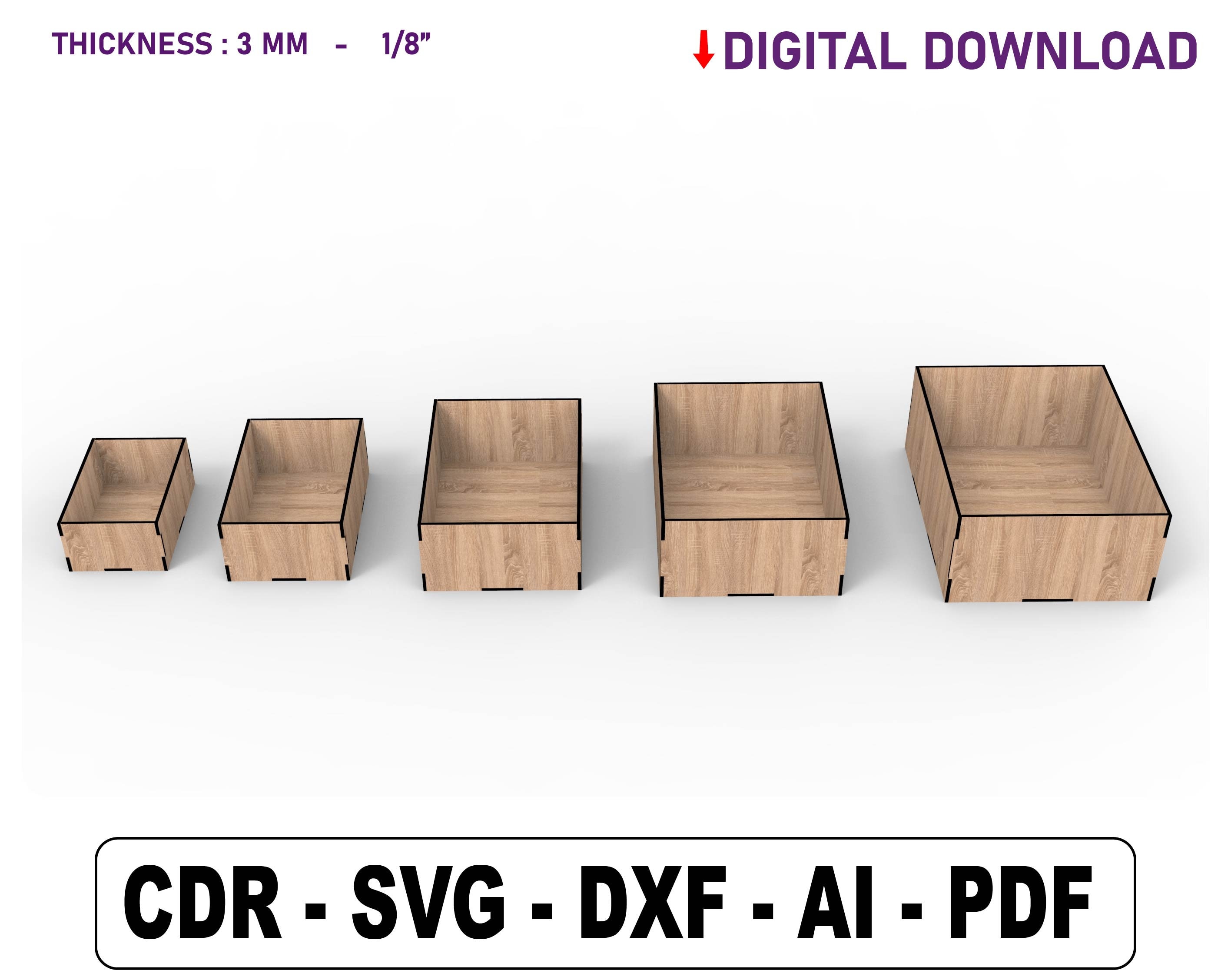 Box Bundle SVG Files for Laser Cut Wood Storage Boxes, 5 Sizes Digital ...