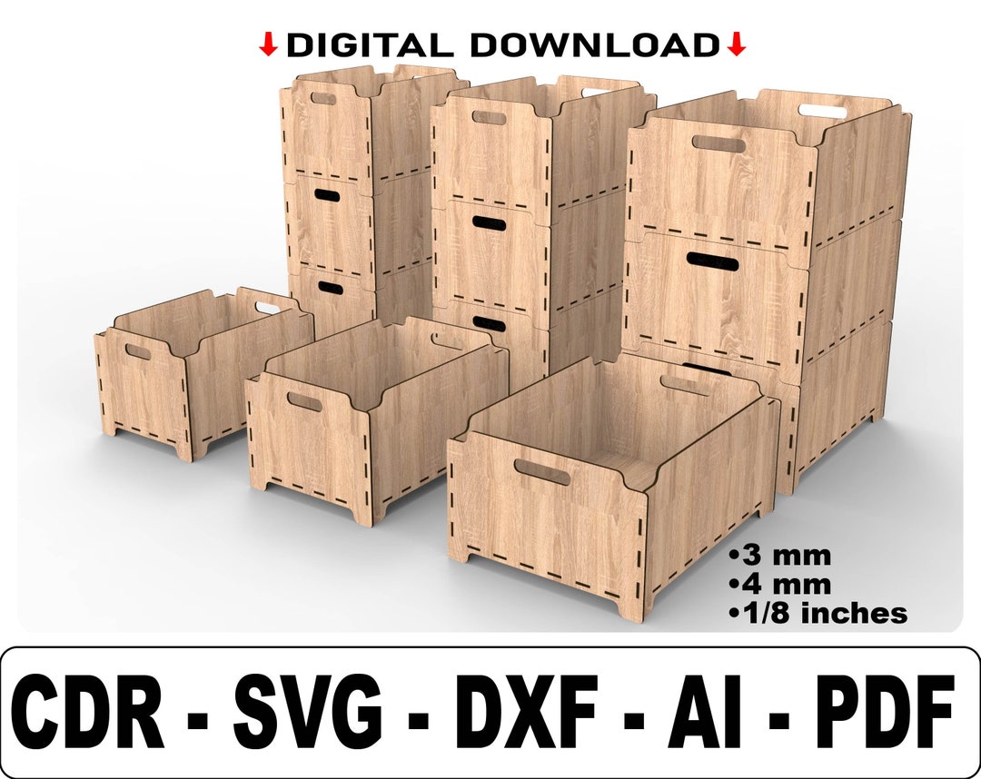 Storage Box Laser Cutting Svg Files, 3 Different Sized Stackable Wooden ...