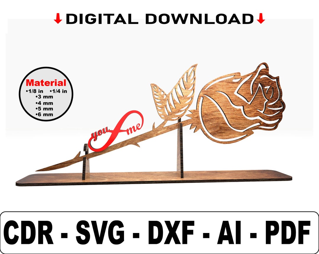 Laser Cut Wooden Rose With Stand, Valentine's Day Flower Gift for Girl ...