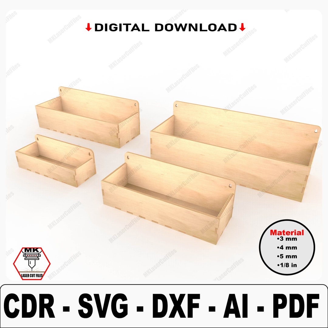 Wall Rack Laser Cut SVG Files, Hanging Box SVG Files, Set of 4 Box ...