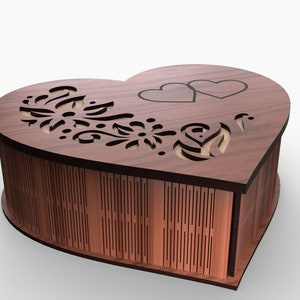 Heart Shaped Box SVG Files for Laser Cutting, 3 Beautiful Lid Design ...