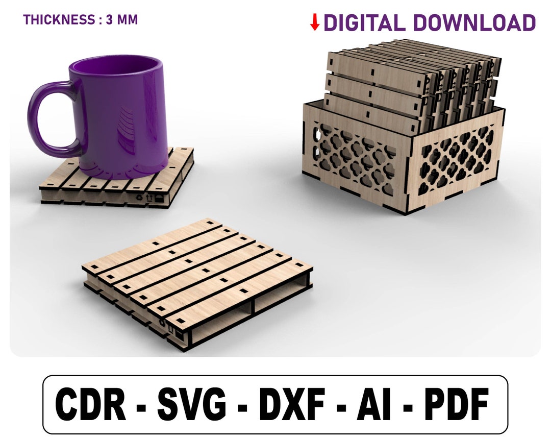 Laser Cut Coaster File, Boxed Pallet Coaster Svg Files, Laser Cut Files ...