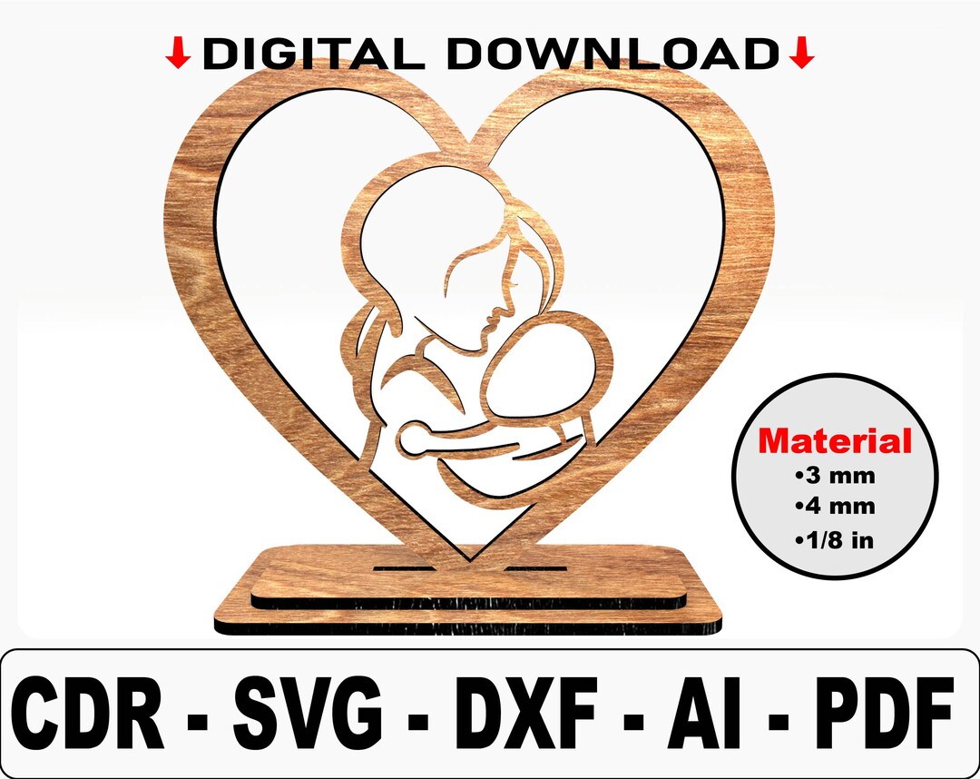 Mother's Day Gift SVG - Mom and Baby Heart Design - Laser Cut File for ...