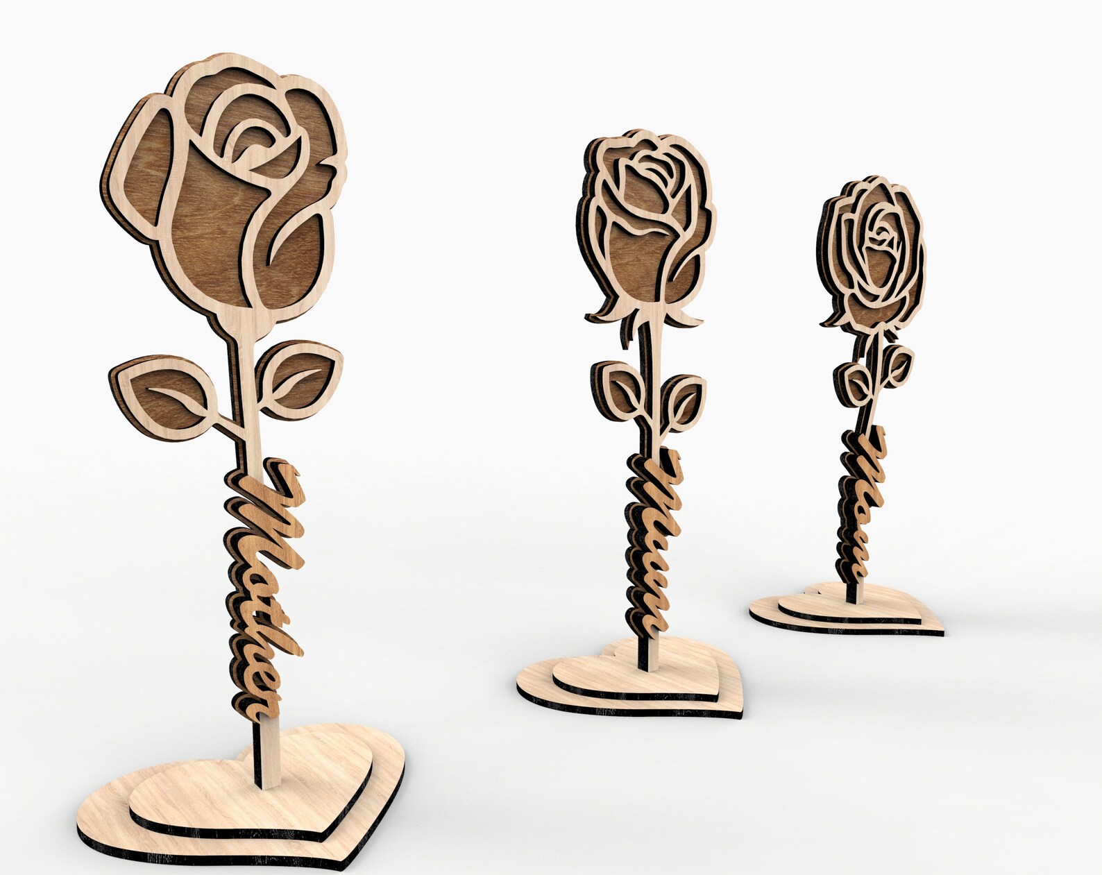Mothers Day Three Layered Roses Laser Cut Svg Files, 3 Different Roses ...