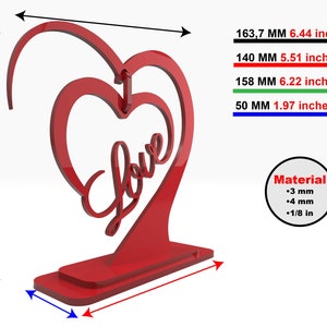 Valentine's Day Wooden Heart With Stand Laser Cut SVG Files - Gifts for ...