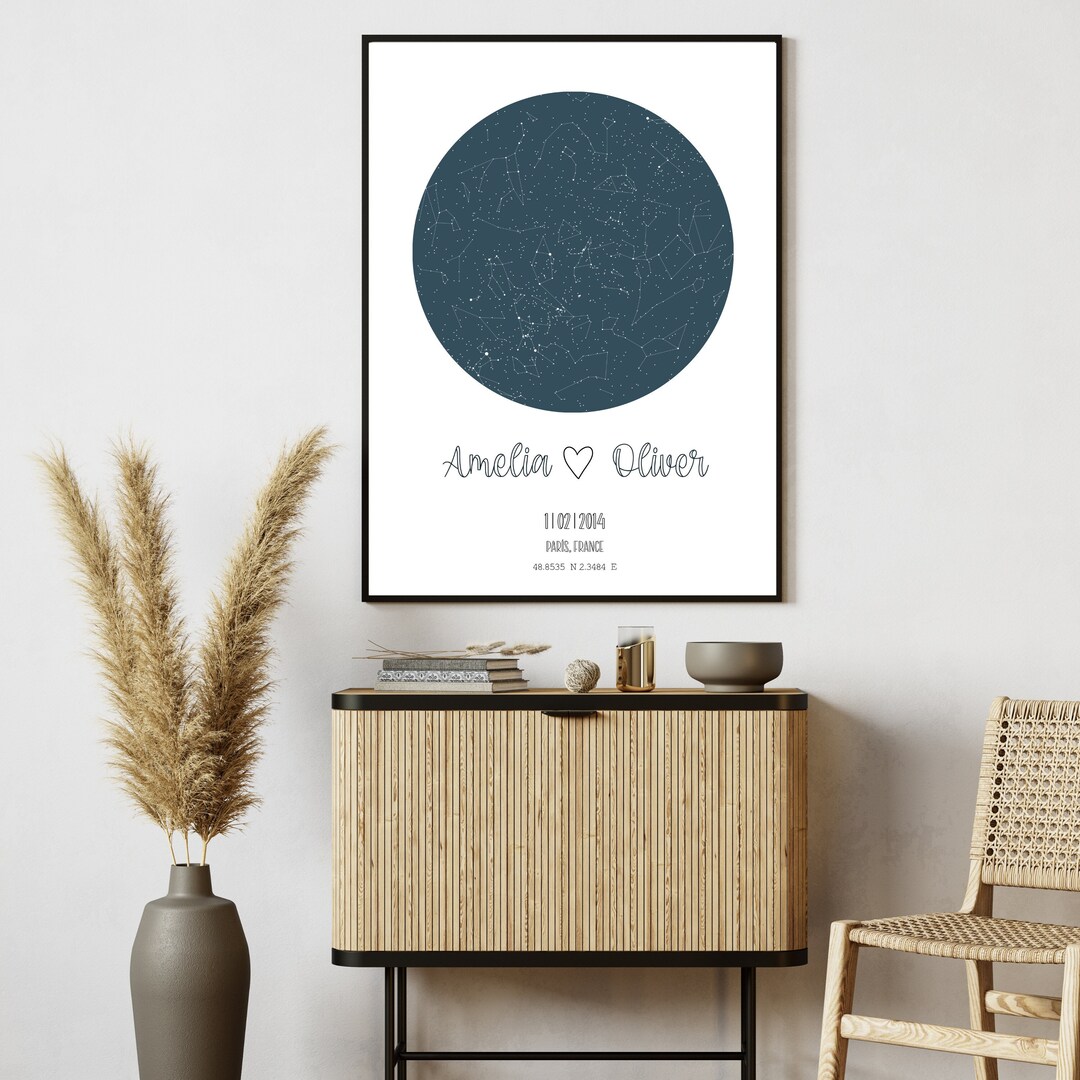 Personalized Star Map, Digital Printing for Couples, Couple Star Map ...