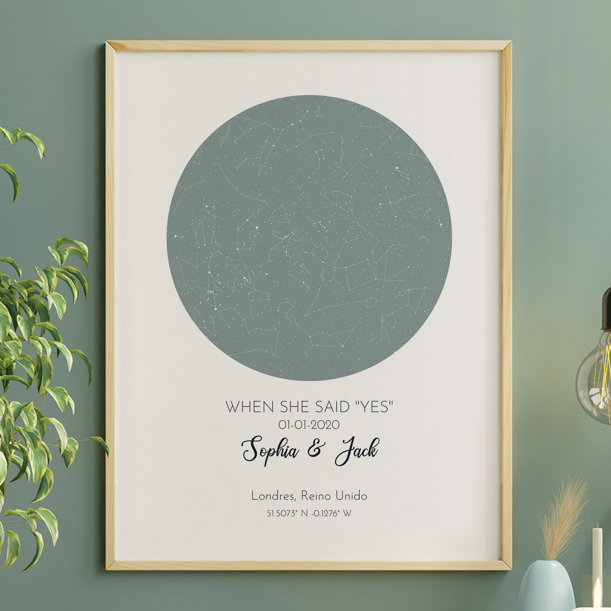 Mapa estelar personalizado, mapa estelar digital, regalo personalizado ...