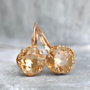 Champagne Earrings, Crystal Earrings, Cushion Earrings Champagne Earrings, Crystal Earrings, Cushion Earrings