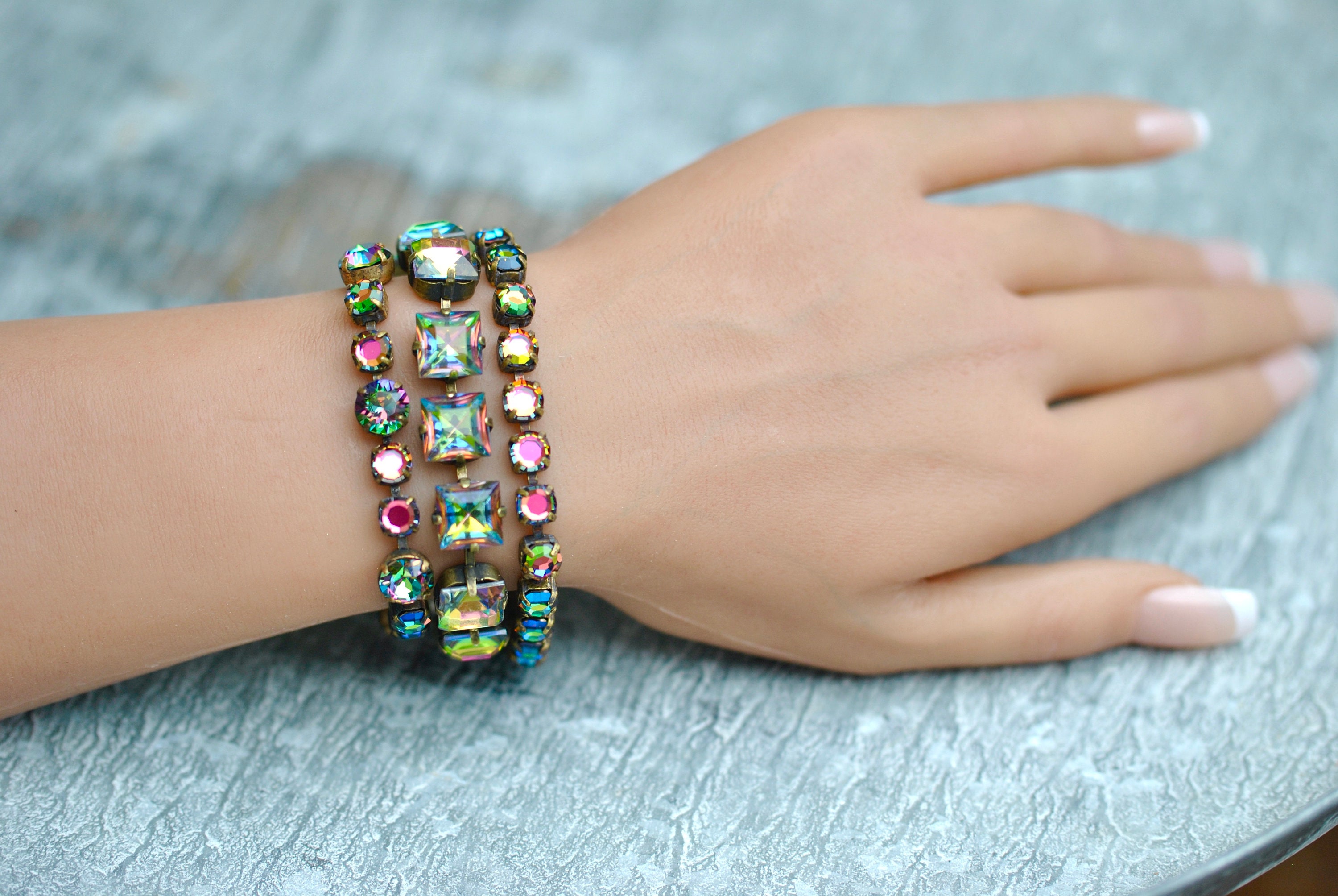 Dark Rainbow Jewel Tone Rainbow Bracelet Made With - Etsy