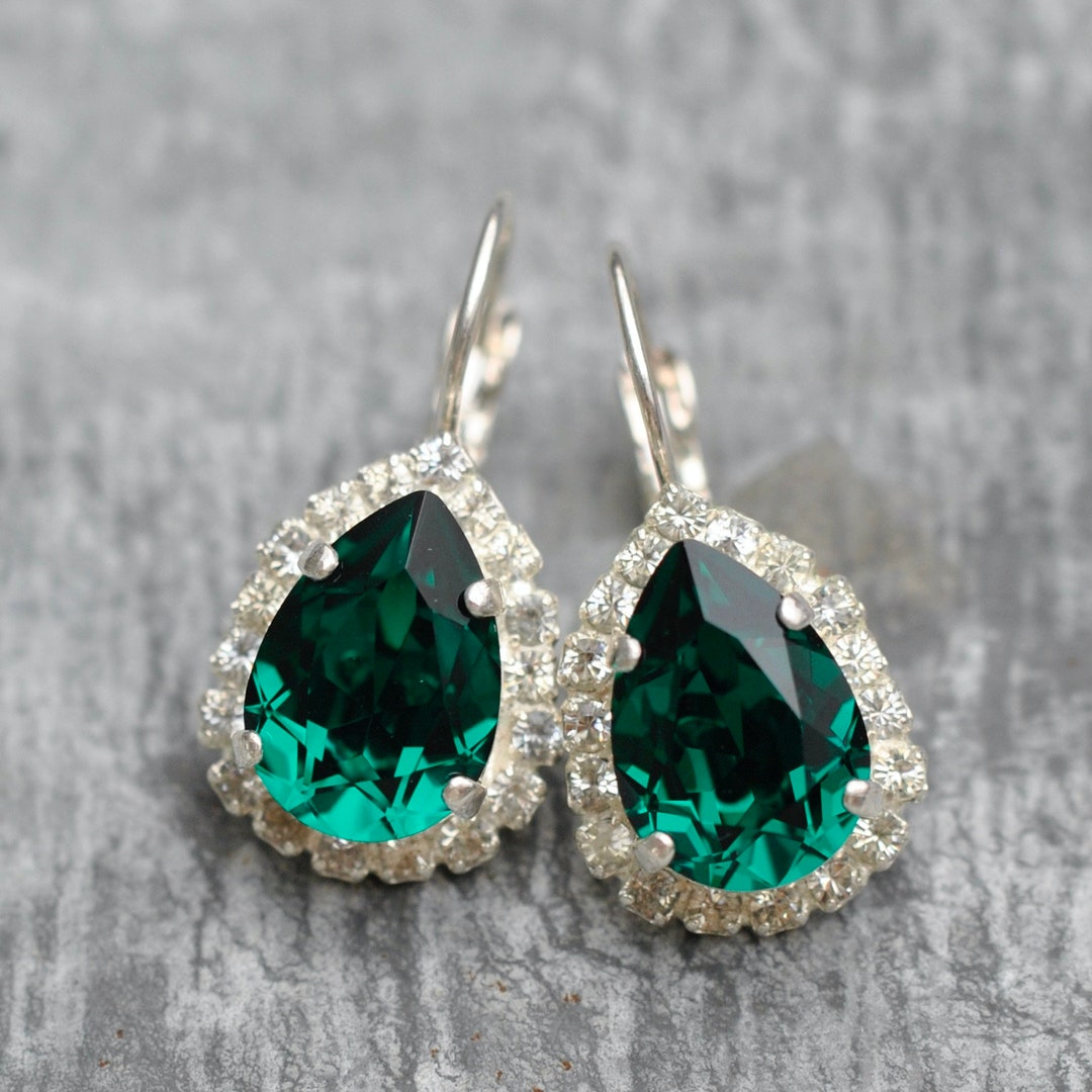 Smaragd, Smaragd Ohrringe, Träne Ohrringe, gemacht mit Swarovski ...