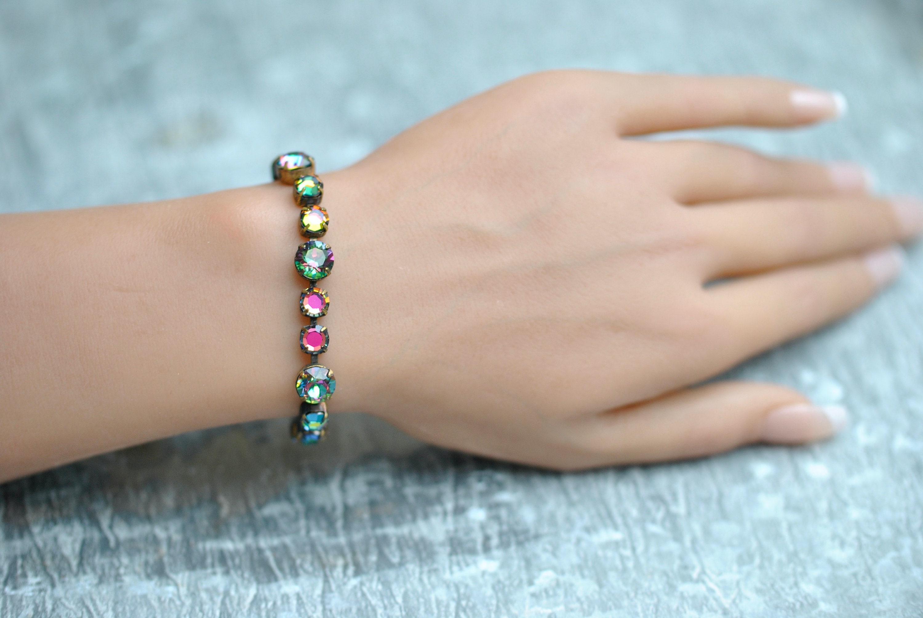 Dark Rainbow Jewel Tone Rainbow Bracelet Made With - Etsy