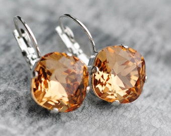 Champagne Earrings, Crystal Earrings, Cushion Earrings Champagne Earrings, Crystal Earrings, Cushion Earrings