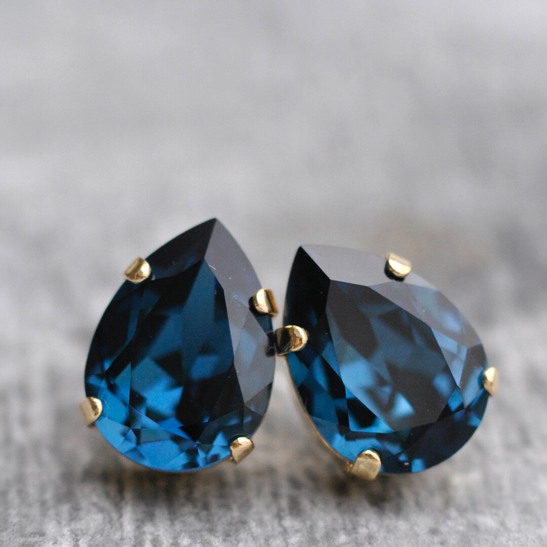 Navy, Navy Blue Studs, Navy Large Teardrop Studs, Swarovski, Teardrop ...
