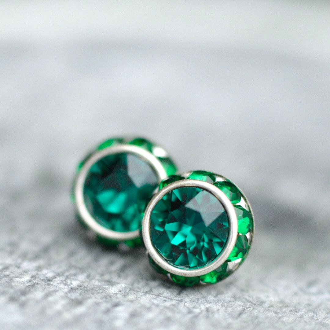 Emerald Rhinestone Stud Earrings, Green Studs, Swarovski Studs, Sugar ...