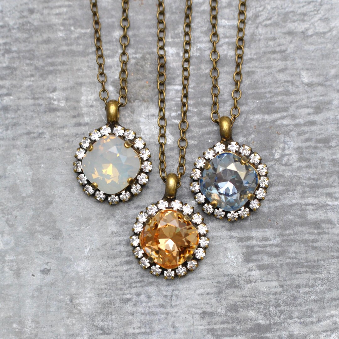 Champagne Topaz Grey Opal Dusty Blue Necklace, Swarovski Crystal ...