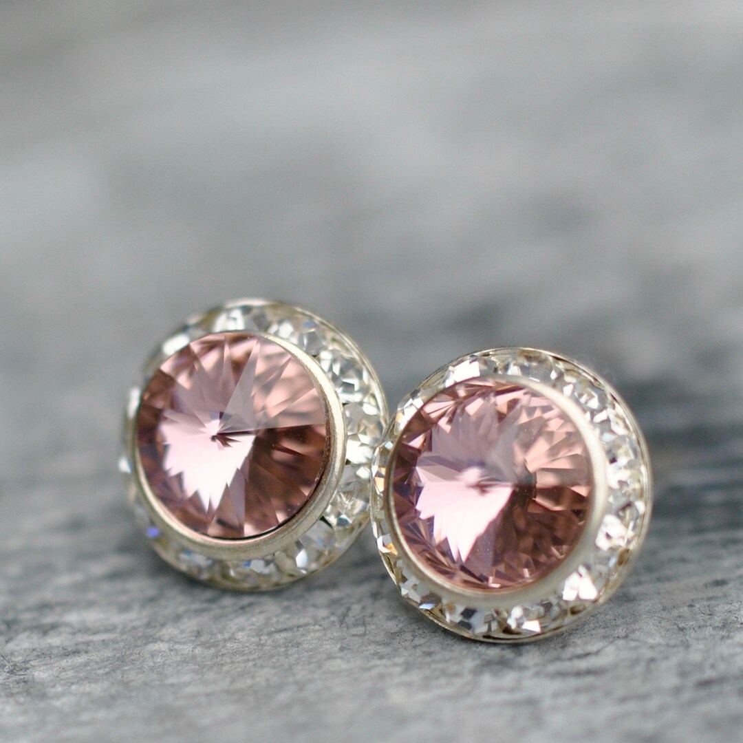 Vintage Rose Pink Rhinestone Stud Earrings, Blush Bride, Sugar ...
