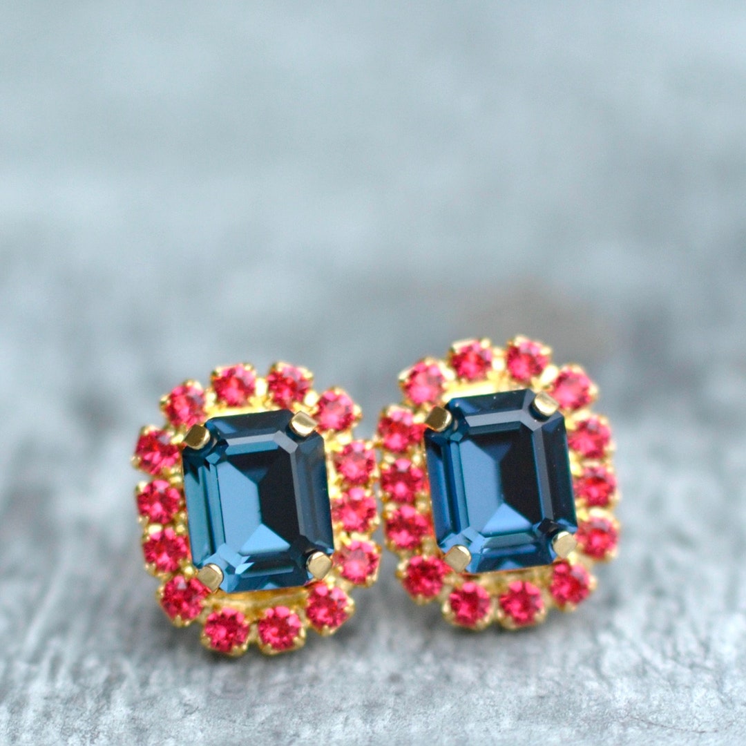 Navy Studs, Navy Pink Earrings, Navy Blue Earrings, Navy Bridal, Made ...