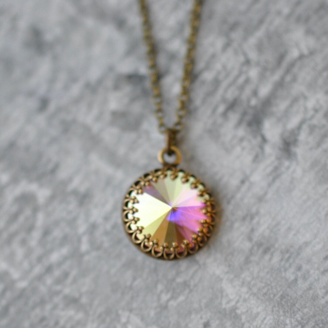 Pink Aurora Borealis Pendant, Crown Victorian, Victorian Necklace ...