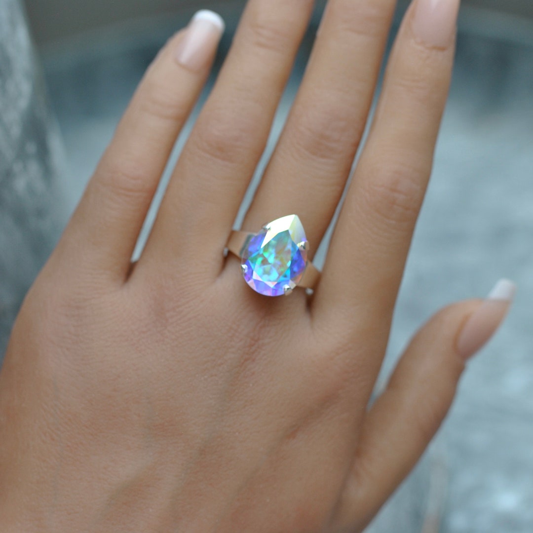 Aurora Borealis Rainbow Ring, Swarovski Crystal Ring, Adjustable ...