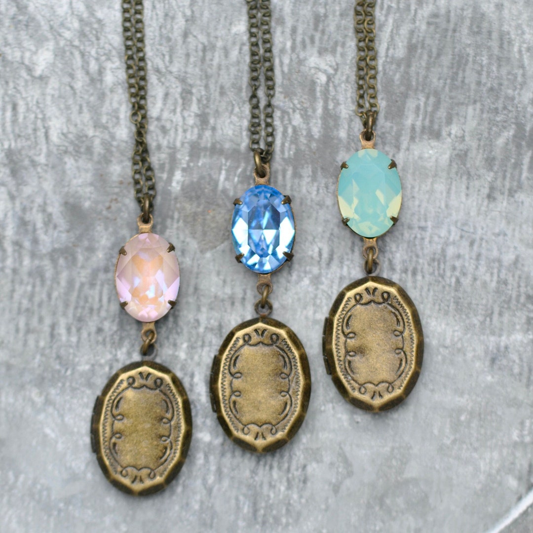 Oval Locket Necklace, Crystal Locket Necklace, Made With Swarovski ...