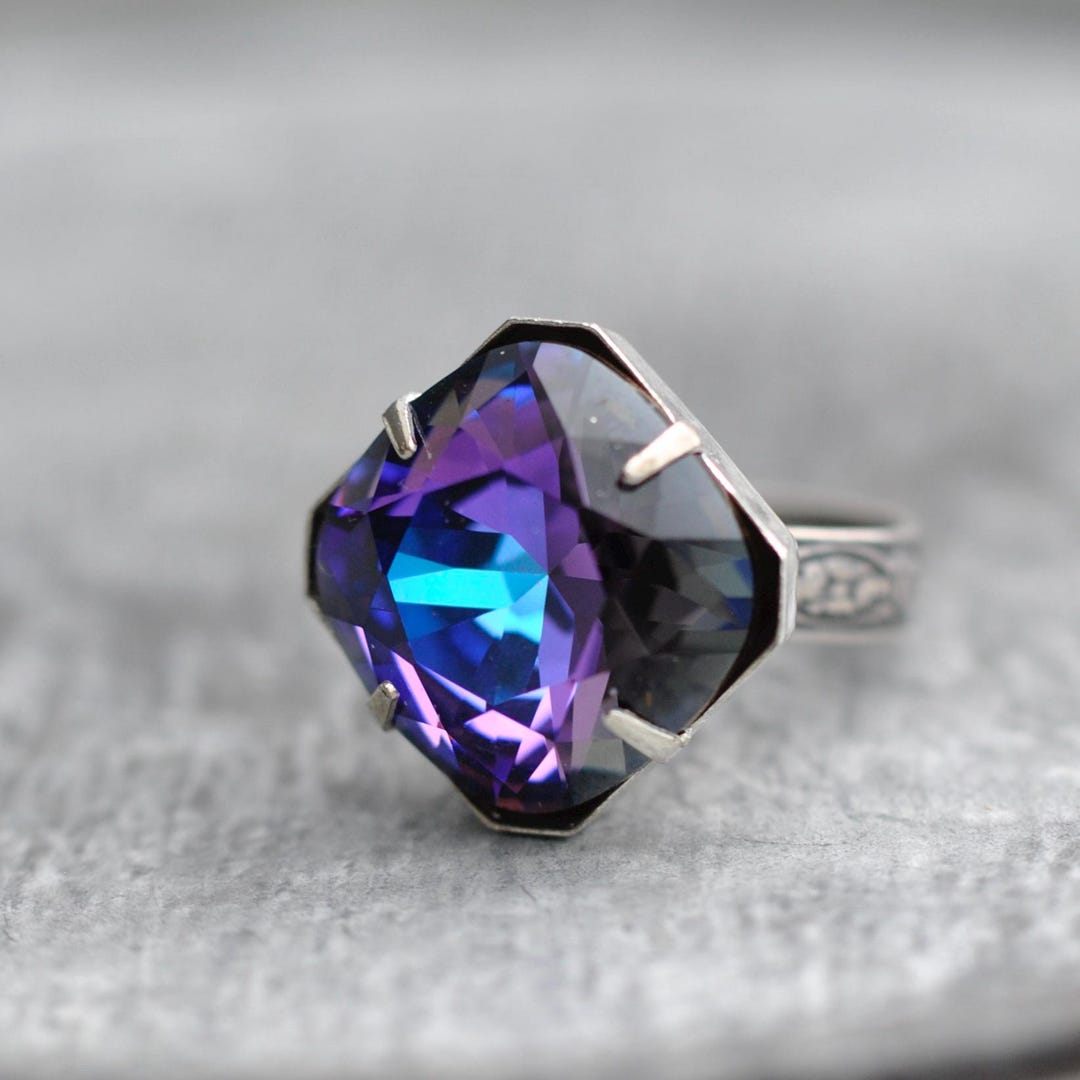 Purple, Purple Blue Rainbow Ring, Extra Large Cocktail Ring, Vintage ...