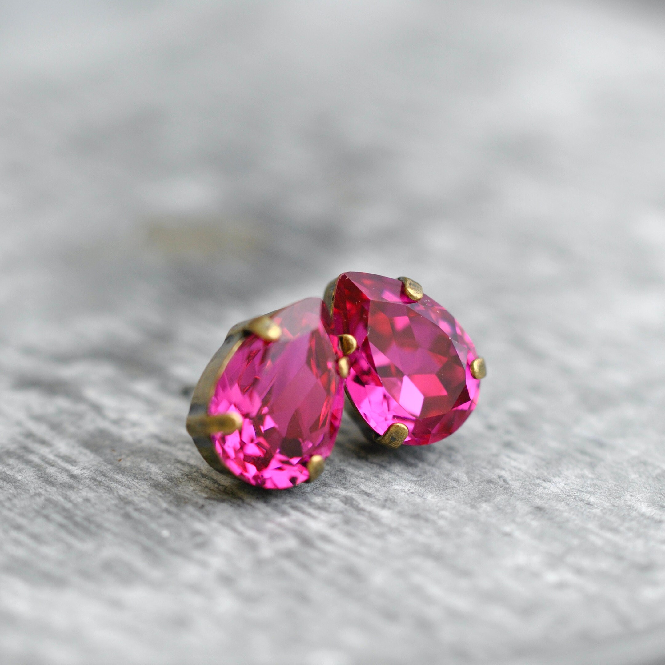 Hot Pink Crystal Studs, Fuchsia Studs, Made With Swarovski, Pink ...