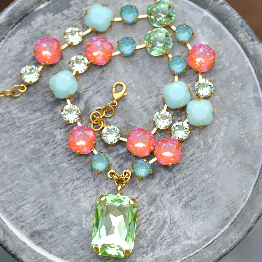 Celery,Orange Mint Kette,Kristall Kette,Collet Kette,Anna Wintour ...