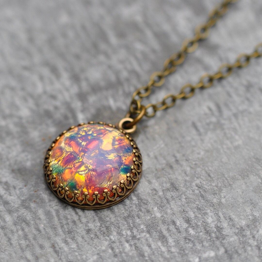 Pink Opal Pendant Necklace, Rare Vintage Pink Fire Opal Pendant, Crown ...