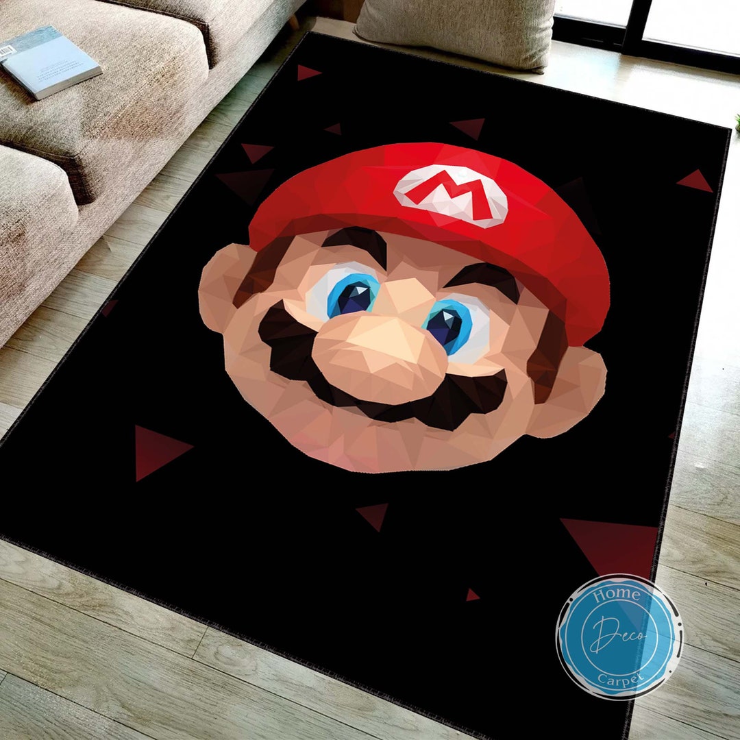 Mario Poly Rug Black Super Mario Superhero Fantastic Rug - Etsy