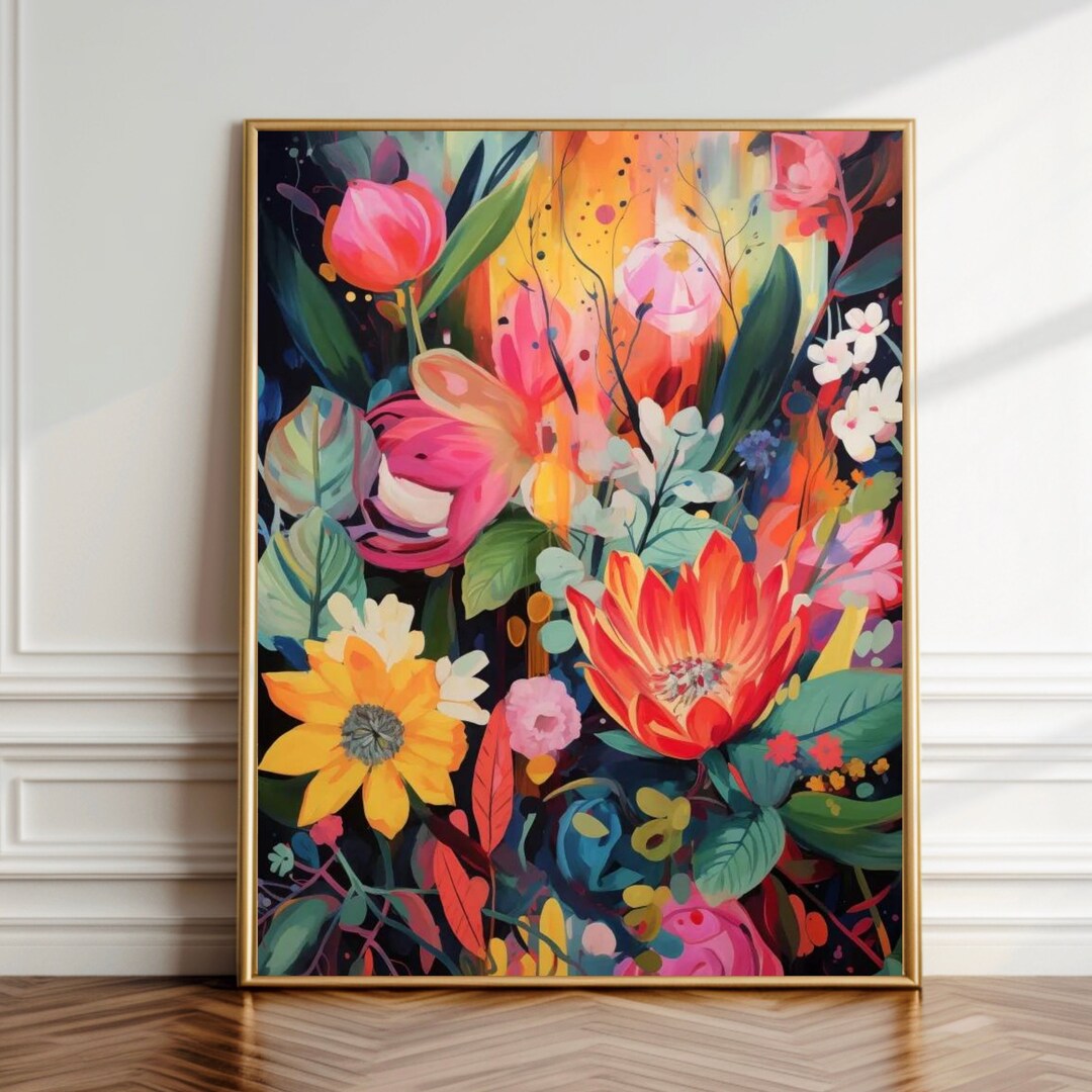 Vibrant Colors Maximalist Wall Art, Eclectic Print, Flowers Poster ...