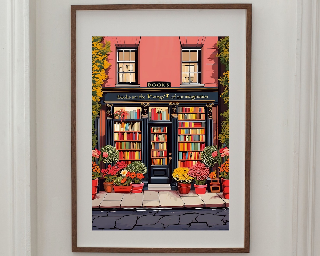 New York Bookshop Art Print, Bookshop Illustration Book Wall Art, Book ...