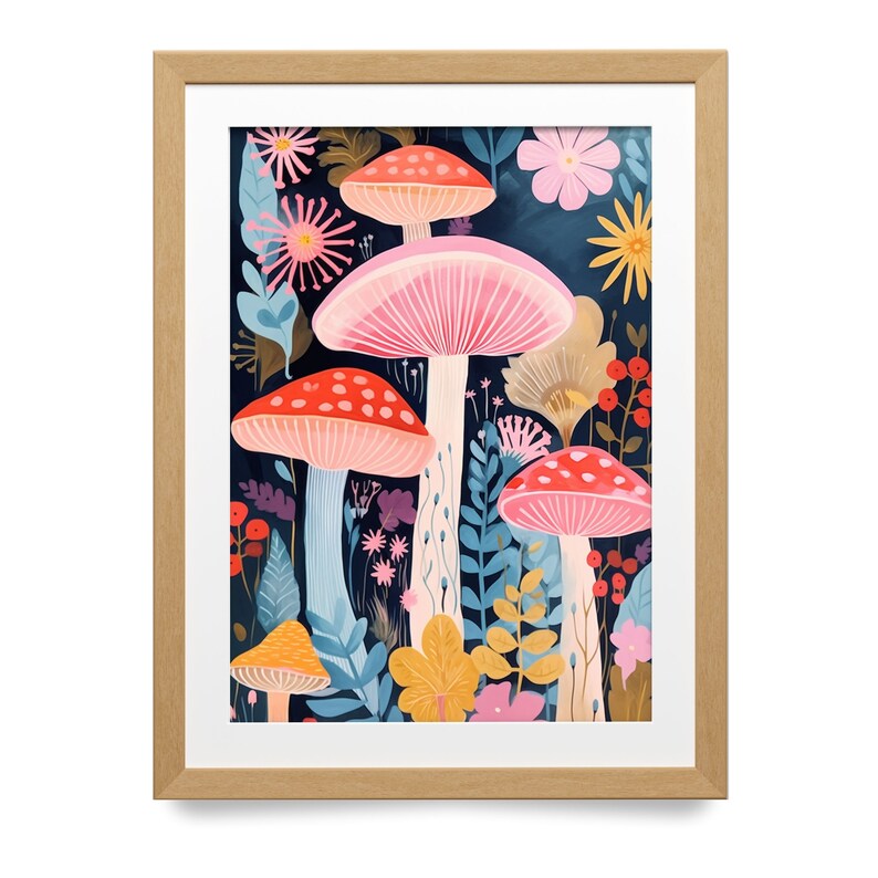 Pink Mushrooms Wonderland Paintings Set of 3, Dreamy Trend Decor ...