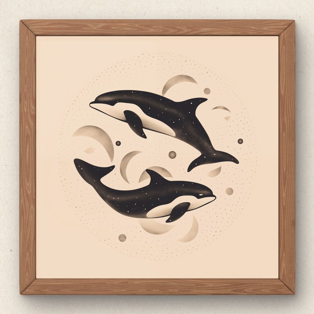 Yin Yang Orca Whales Print Vintage Lino Style Print - Etsy