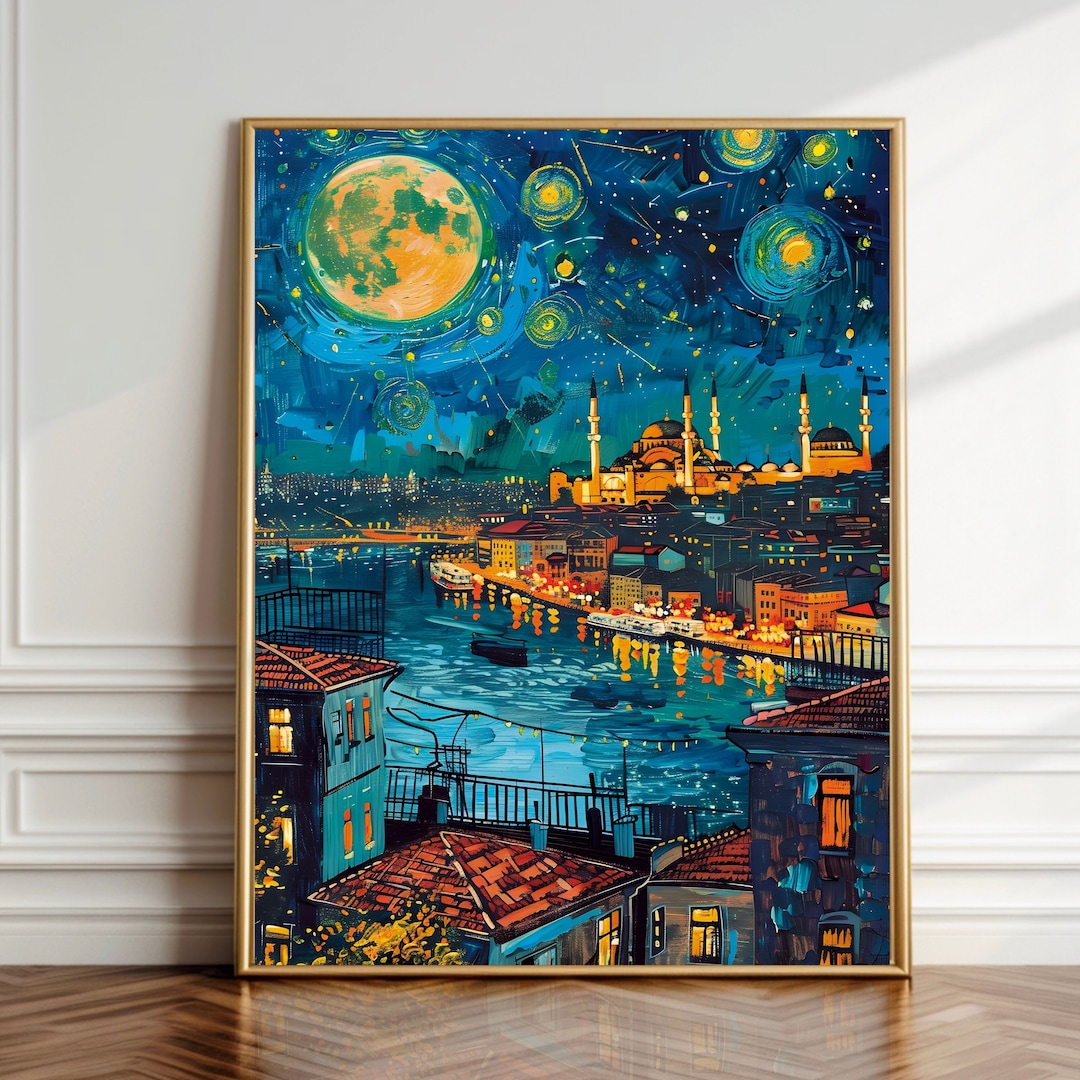 Starry Night Istanbul Retro Print, Matisse and Van Gogh Style Travel ...