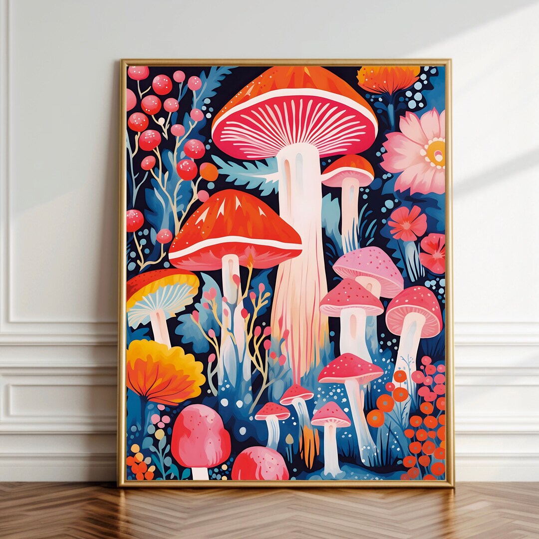 Abstract Colorful Mushrooms Wonderland, Digital Printable Cute Mushy ...