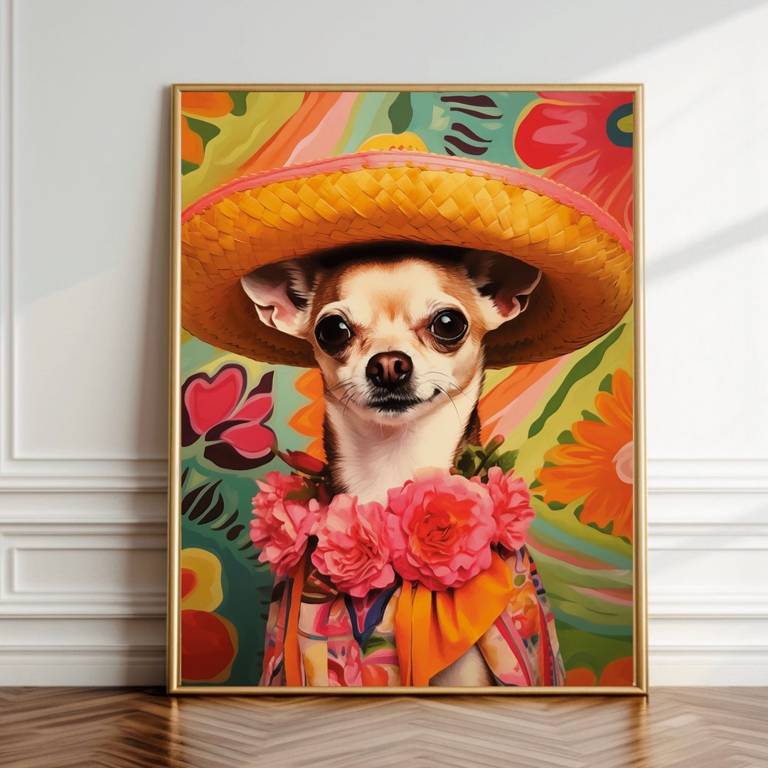 Mexican Dog Wall Art Print, Digital Maximalist Poster, Chihuahua Print ...